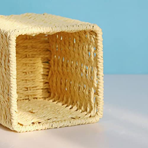 Cabilock Wicker Pencil Holder Nature Rattan Makeup Brush Cup Square Pen Holder Cutlery Silverware Caddy Holder Wicker Storage Basket Woven Flower Pots Desktop Sundries Container Basket