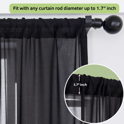 VEGA U Sheer Curtains, Smooth and Soft Rod Pocket Filmy Curtains Weaken Sunlight, Set of 2 Panels (52" W X 96" L, Black)