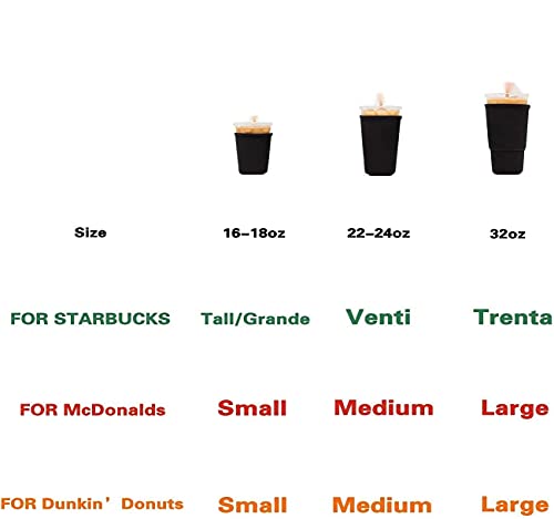 Iced Coffee Sleeves Reusable Insulator Sleeves for Cold Drinks Neoprene Cold Cup Holder for Starbucks, Dunkin (Large 2, Black)