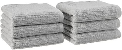 Amazon Aware 100% Organic Cotton Ribbed Bath Towels - Washcloths, 6-Pack, Light Gray