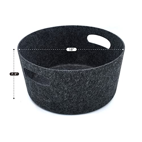 Welaxy Large Storage Basket Felt Open Storage Bins Desk Organize bin Shelf Box with Handles Light Weight for Magazines Books Junk Kids Toys Pet Toy Clothes Laundry Organizer Round (Charcoal)