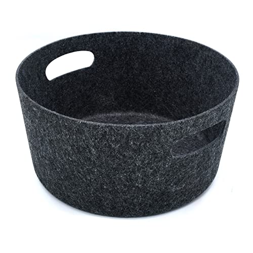 Welaxy Large Storage Basket Felt Open Storage Bins Desk Organize bin Shelf Box with Handles Light Weight for Magazines Books Junk Kids Toys Pet Toy Clothes Laundry Organizer Round (Charcoal)