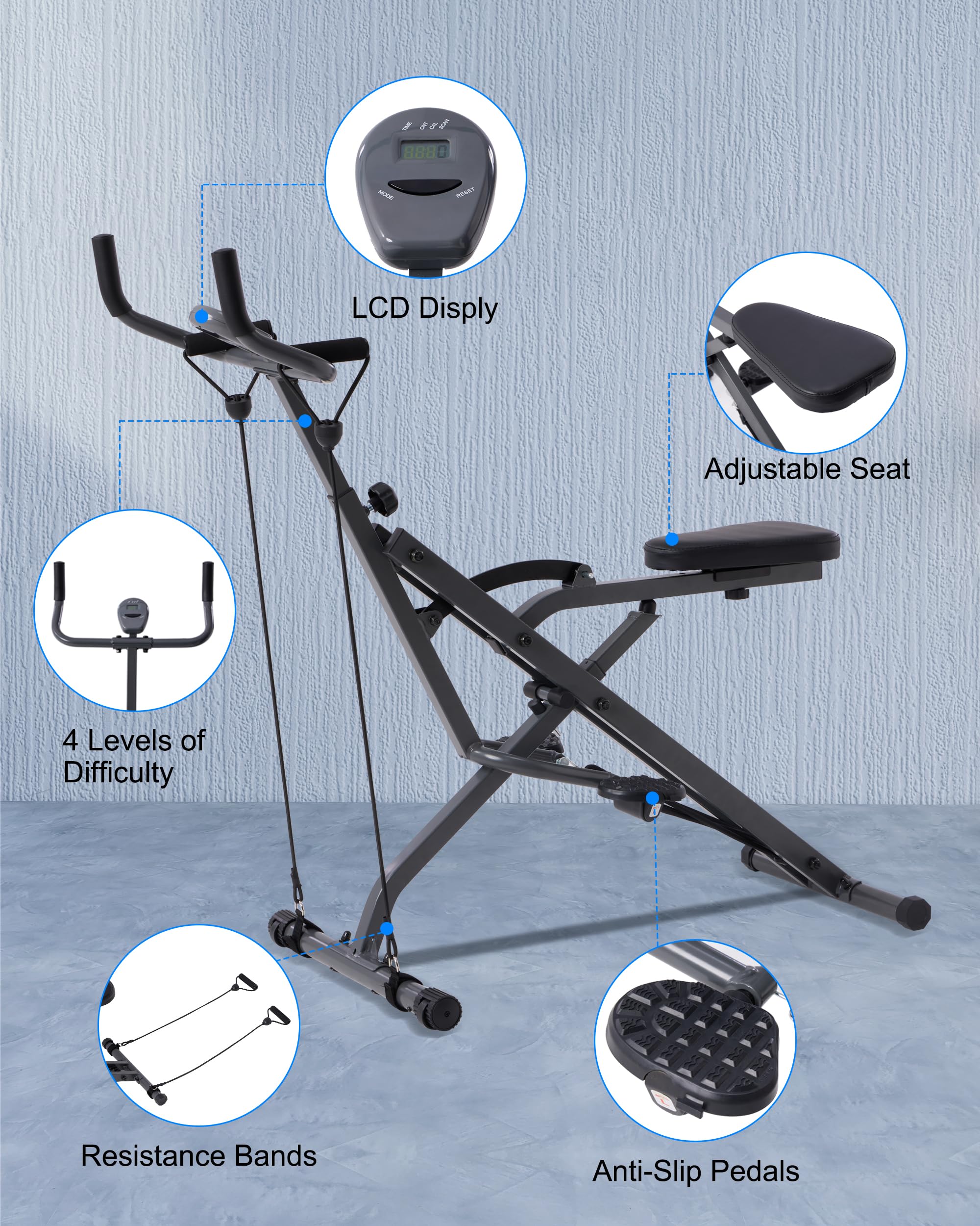 Squat Machine, BORGUSI R303 2 in 1 Squat Rowing Machine, Easy Assembly & Foldable Exercise Equipment, Glute Trainer Machine, Butt & Leg Home Workout Machine