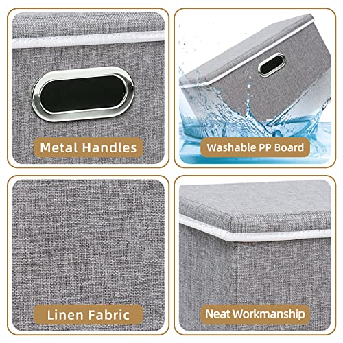 Yawinhe Collapsible Storage Box (1-Pack), 15x9.8x9.8in, Waterproof Storage Basket Bins, with Lids and 2 Handles, for Clothes, Closet Organizers and Storage Containers, Grey, USNK066GL-1
