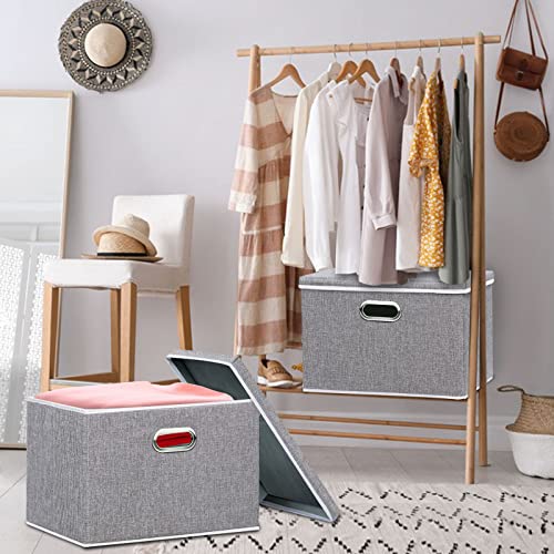 Yawinhe Collapsible Storage Box (1-Pack), 15x9.8x9.8in, Waterproof Storage Basket Bins, with Lids and 2 Handles, for Clothes, Closet Organizers and Storage Containers, Grey, USNK066GL-1