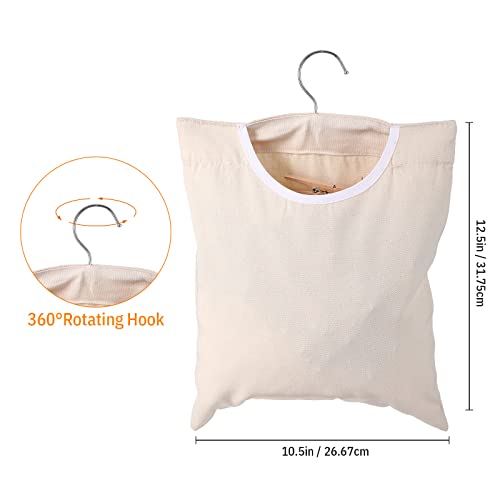 Clothes Pins Bag Holder Laundry Canvas Clothespin Bag with Hanging Hook, 100 Pieces 2.8 x 0.4 Inch Large Wooden Clips Wood Clothespins with Spring for Line-Drying
