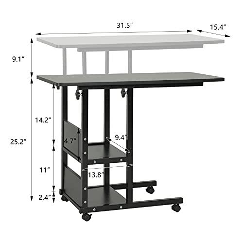 Laptop Desk Small Desks for Small Spaces Adjustable Table for Couch Desk, 31.5" Small Mobile Rolling Portable Student Desk on Wheels Computer Table Adjustable Desk for Bedroom Home Office Black Desk