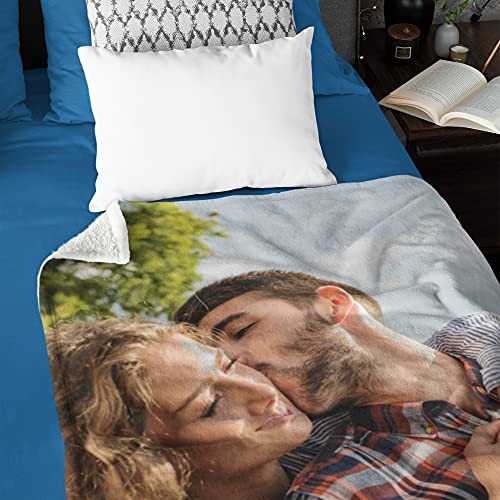 Personalized Photo Blanket: Custom Soft Throw with Picture, Fleece or Sherpa Family Photo Gift, Customized Flannel Bedding Birthday Present with Customizable Image (60"x80" Sherpa)