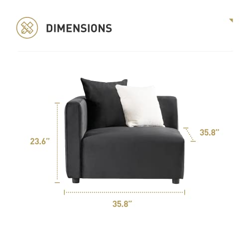 Acanva Convertible L-Shaped Modular Sectional Sofa with Reversible Chaise, Soft Velvet Fabric Padded Upholstered Couch for Living Room Apartment, 1-Seater Left Arm, Black