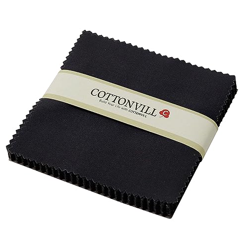 COTTONVILL Solid 60 Colors Precut Fabric 20COUNT Cotton for Quilting (5inch Square, 02-Black)