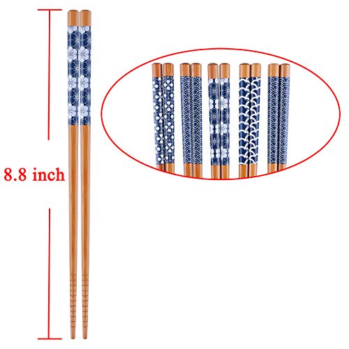 Antner 10 Pairs Natural Bamboo Chopsticks Japanese Style Reusable Chop Sticks, Dishwasher Safe Chopstick Set, 8.8 Inch/22.5cm