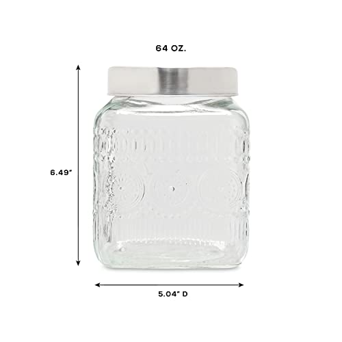 Style Setter Canister Set Decorative Glass Jars Chic Retro Floral Design with Airtight Lids for Cookies, Candy, Coffee, Flour, Sugar, Rice, Pasta, Cereal and More (Medallion Square)