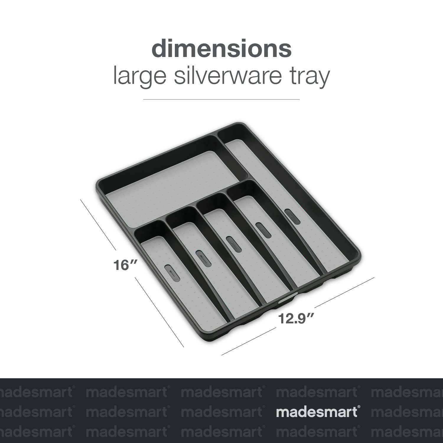 madesmart Classic Large Silverware Tray - Granite |CLASSIC COLLECTION | 6-Compartments| Kitchen Drawer Organizer | Soft-Grip Lining and Non-Slip Rubber Feet | BPA-Free