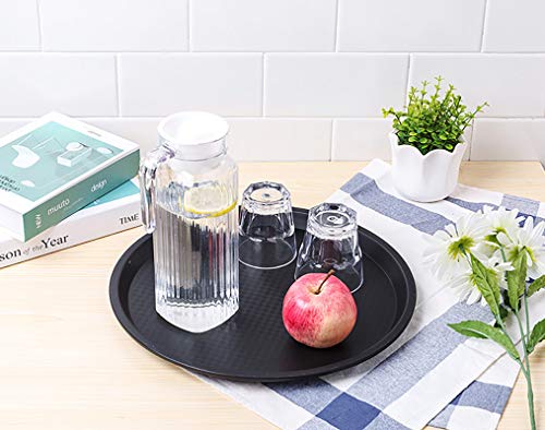 Yesland 6 Pack Restaurant Serving Trays, 11 Inch Non-Slip Tray Ottoman Tray, Plastic Coffee Table Circle Tray with Raised Edges for Breakfast, Drinks, Snack for Coffee Table, Dining Table, Black