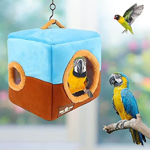 GINDOOR Large Size Parrot Nest House - Winter Warm Bird Snuggle Hut Hanging Birds House Cage Hideaway Cave Bed for Large Birds Amazon Parrots African Grey Cockatoos Macaws