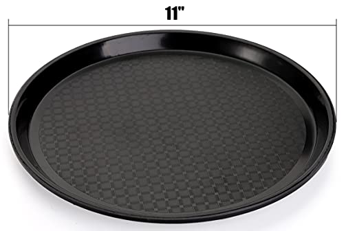 Yesland 6 Pack Restaurant Serving Trays, 11 Inch Non-Slip Tray Ottoman Tray, Plastic Coffee Table Circle Tray with Raised Edges for Breakfast, Drinks, Snack for Coffee Table, Dining Table, Black