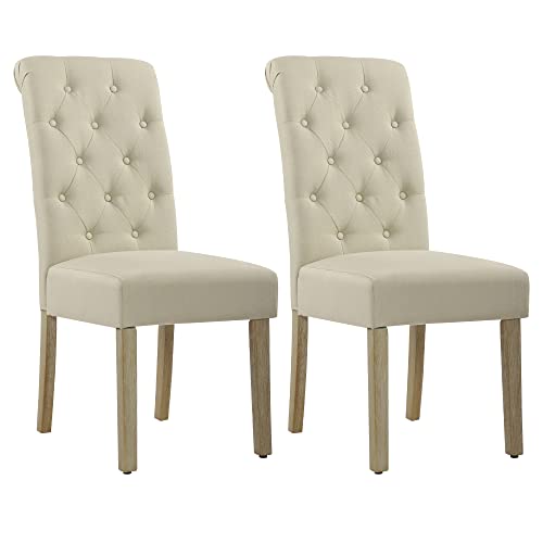thksbought Set of 2 Dining Chairs,Advanced Knitting Cushion with Button Decoration,Armless All Wooden Legs for Kitchen,Bedroom,Dining Room(TAN)