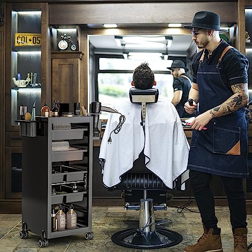 Paddie Salon Rolling Cart for Hair Stylist, 4 Organized Drawers, 2 Storage Baskets, Hairdryer & Tools Holder, Flexible Combination