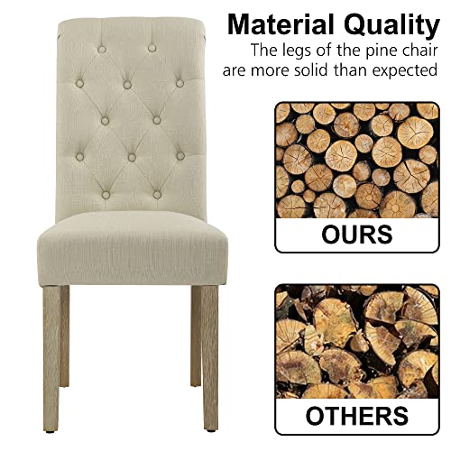 thksbought Set of 2 Dining Chairs,Advanced Knitting Cushion with Button Decoration,Armless All Wooden Legs for Kitchen,Bedroom,Dining Room(TAN)