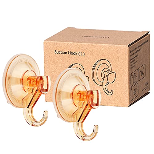 Suction Cup Hooks Reusable Heavy Duty Vacuum Suction Cup Hooks Bathroom Kitchen Window Glass Hooks for Loofah Key Towel Robe Utensils Wreath Christmas Festival Decorations - 2 Pack, Orange
