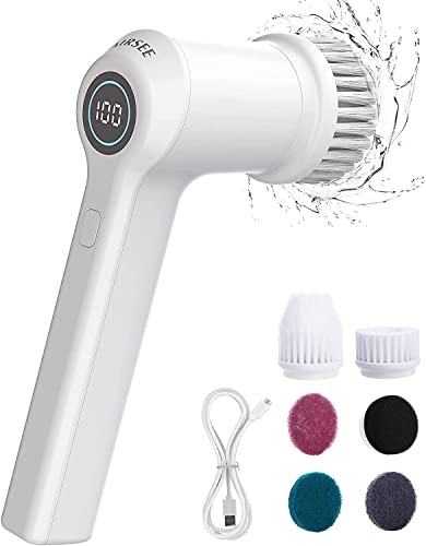 AIRSEE Electric Spin Scrubber for Bathroom Bathtub, Cordless Power Spinning Scrub Brush, Handheld Shower Cleaner Brush with 6 Replaceable Brush Heads for Tile, Tub, Dish, Sink, Grout, Wall, Kitchen