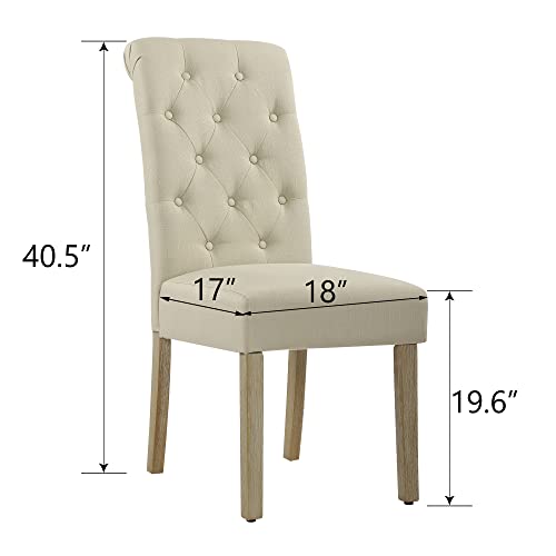 thksbought Set of 2 Dining Chairs,Advanced Knitting Cushion with Button Decoration,Armless All Wooden Legs for Kitchen,Bedroom,Dining Room(TAN)