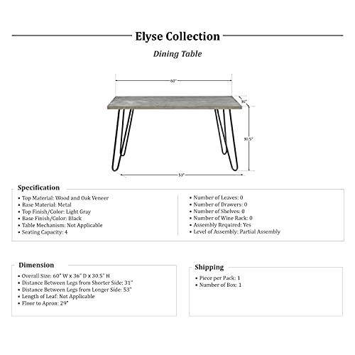 Lexicon Elyse Dining Table, Gray/Black