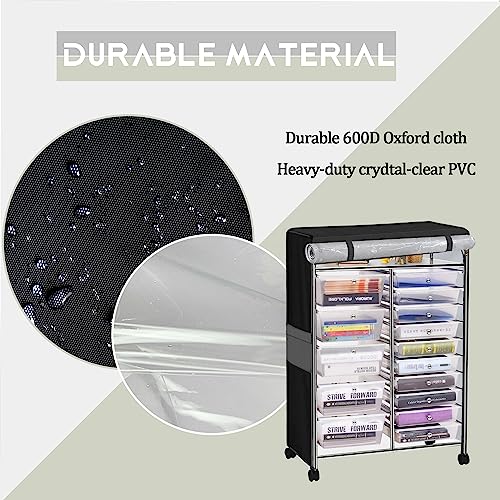Utility Cart Cover, 15 Drawer Rolling Cart Cover, Fits Racks 25" Lx14''Dx36''H One Side See Through Panel, Without Rolling Cart (Cover Only)