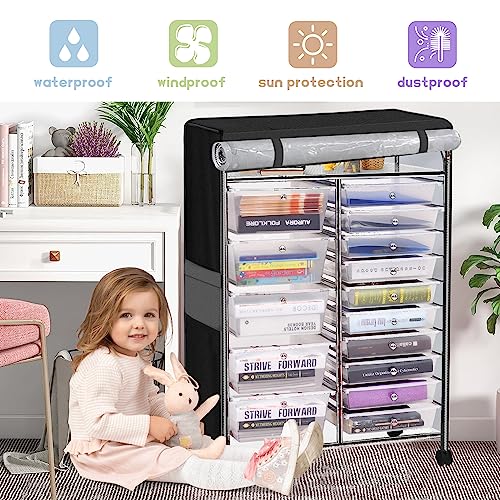 Utility Cart Cover, 15 Drawer Rolling Cart Cover, Fits Racks 25" Lx14''Dx36''H One Side See Through Panel, Without Rolling Cart (Cover Only)