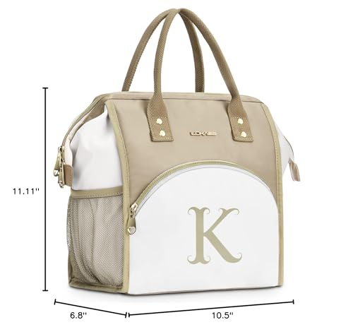 LOKASS Initial Lunch Box for Women Large Lunch Bag, Insulated Cooler Tote Bag for Work/Picnic, Personalized Mother's Day Gift for Mom/Nurse/Teacher-K