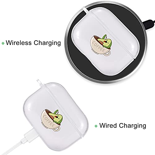 Idocolors Cartoon AirPods Case Compatible with AirPods Pro/3 for Girls Boys,Cute Creative Cases,Clear Smooth TPU Silicone Shockproof Dustproof Cover, Avocado Pattern Case with Keychain