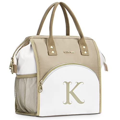 LOKASS Initial Lunch Box for Women Large Lunch Bag, Insulated Cooler Tote Bag for Work/Picnic, Personalized Mother's Day Gift for Mom/Nurse/Teacher-K
