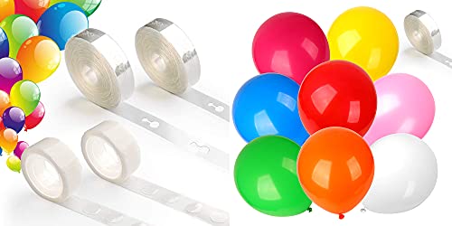 Coogam 100Pcs Rainbow Latex Balloon + Balloon Decorating Strip Kit 32Ft Balloon Tape Strip, 2 Pcs Tying Tool, 200 Dot Glue, 20 Ballon Flower Clip