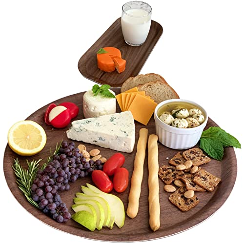 BEECORA Serving Tray Charcuterie Board -Round 15.5" Large Thin Food Platter w/Bonus Snack Tray for Party Host Entertaining Light Server Butter Board Kitchen Ottoman Tray Decor