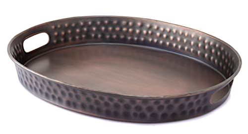 Monarch Abode Decorative Oval Serving Coffee Table Ottoman Tray, 17 x 13, Antique Copper Finish