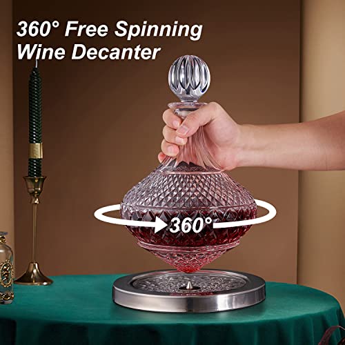 paysky spinning wine decanter with stopper, 50 oz red wine decanter crystal and gift box, for wedding gift, birthday, helovers'day, christmas day.