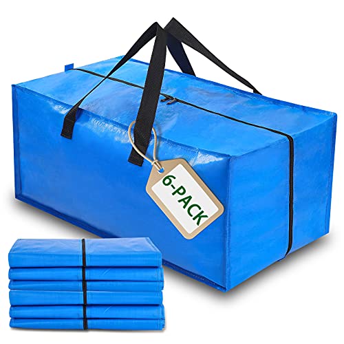 Uhogo Moving Bags 90L - 6 Blue Heavy Duty Extra Large Storage Bags for Clothes - Strong Handles Backpack Straps Zipper Moving Totes - Packing Moving College Traveling Christmas Storage Bags