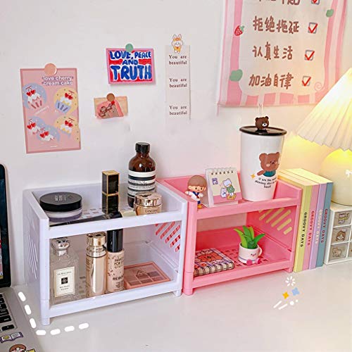 zgs78hh Double Layer Hollow Shelf, Plastic Cosmetics Desktop Finishing Bathroom Accessories Organizer,Storage Rack,2 Tier Shelf Holder, White