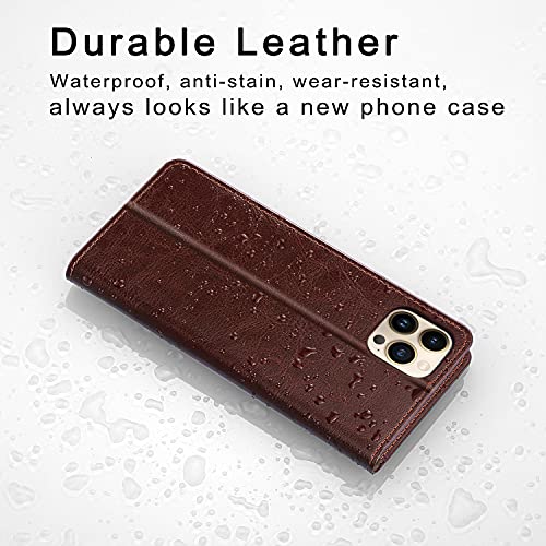 Belemay Compatible with iPhone 13 Pro Max Case Wallet, Protective Genuine Leather Flip with RFID Blocking Card Holders [Undetachable Interior Shell] Folio Cover for Men Women (6.7-inch 2021) Brown