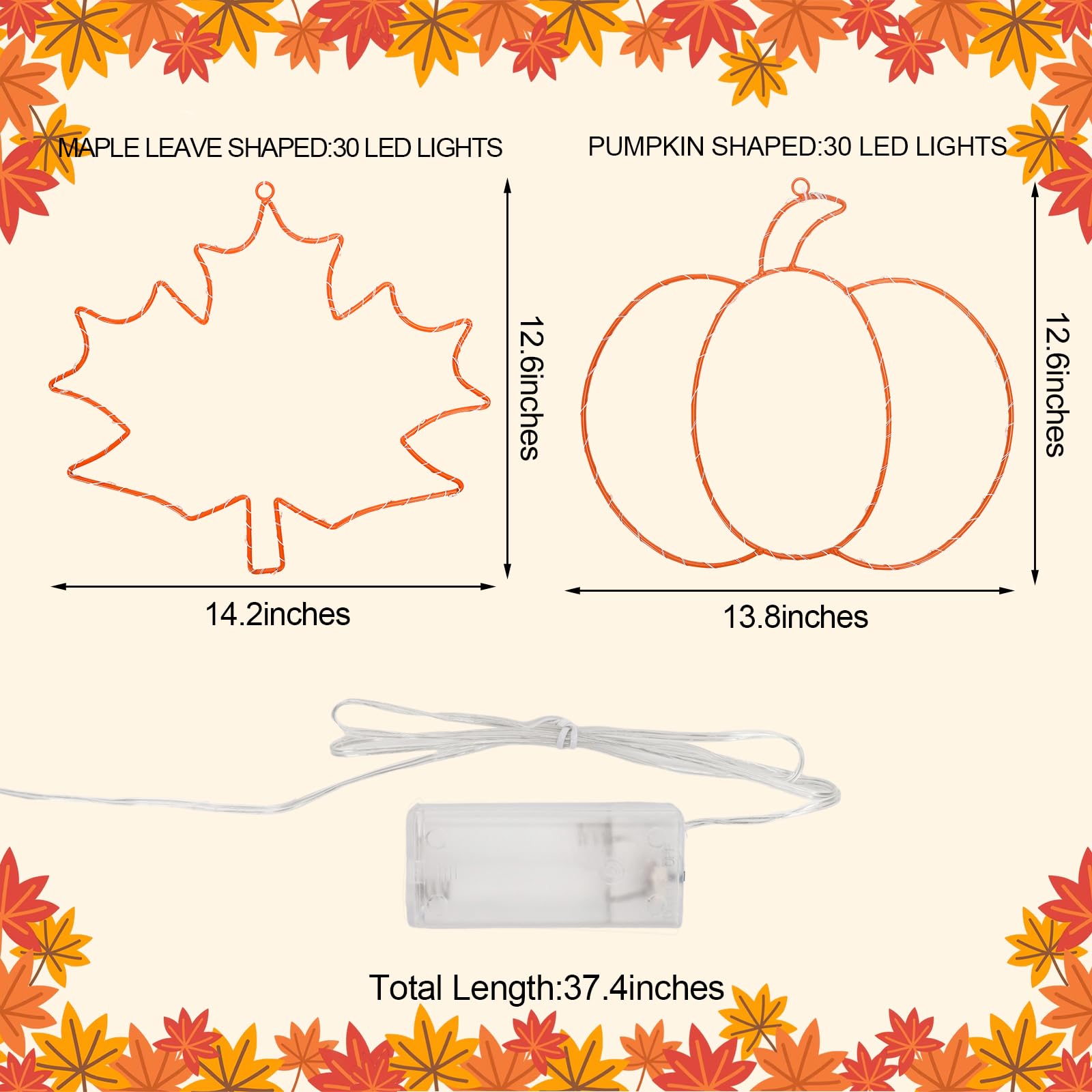 2PCS Fall Window Decoration Lights,Leaf Pumpkin Window Hanging Lights Indoor,Autumn Silhouette Lights for Thanksgiving Holiday Home Party Decor