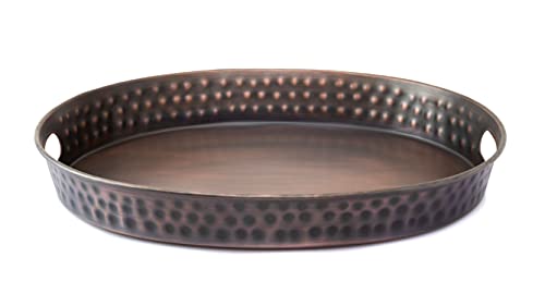 Monarch Abode Decorative Oval Serving Coffee Table Ottoman Tray, 17 x 13, Antique Copper Finish