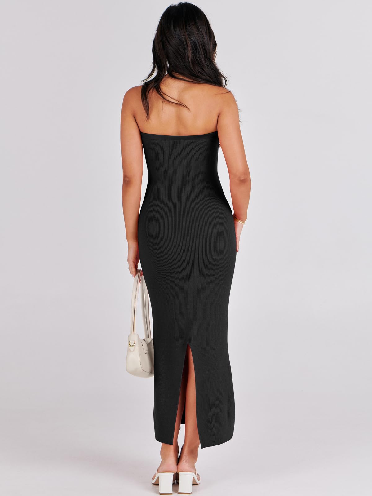 ANRABESS Womens Strapless Semi Formal Long Dress Sexy Summer Sleeveless Bodycon Cocktail Party Evening Date Sweater Dresses Black Small
