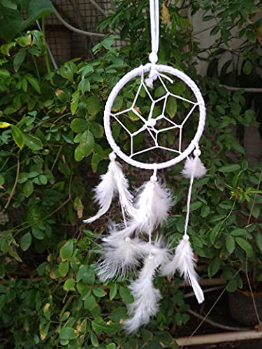 FIKIMOS Dream Catchers Wall Decor, Handmade Feather Bedroom Home Car Decor Nursery Room Hanging Decoration (3" White Ring)