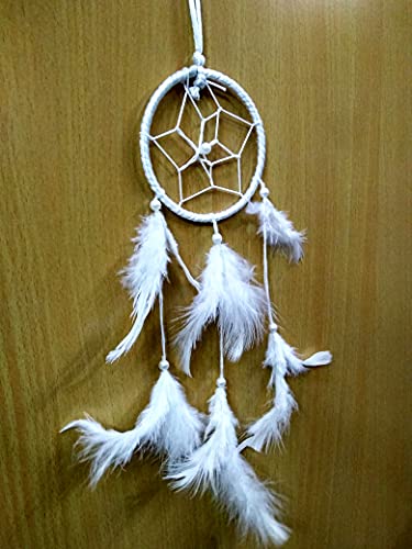 FIKIMOS Dream Catchers Wall Decor, Handmade Feather Bedroom Home Car Decor Nursery Room Hanging Decoration (3" White Ring)