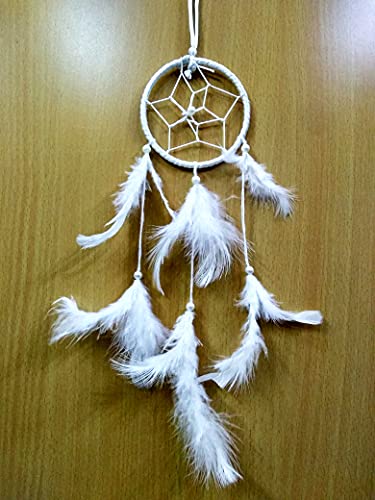 FIKIMOS Dream Catchers Wall Decor, Handmade Feather Bedroom Home Car Decor Nursery Room Hanging Decoration (3" White Ring)