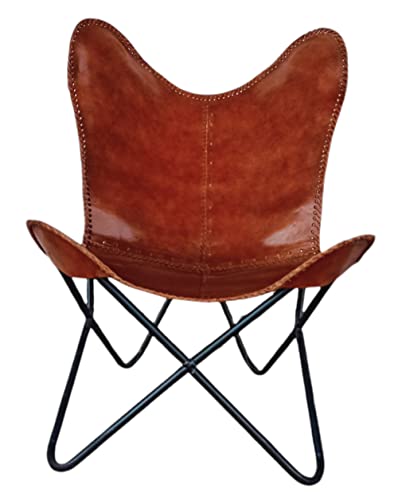GifteQ Vintage Leather Butterfly Chair, Handmade Decorative Chairs, Folding Chair Gift, Comfortable Dining Room Chair