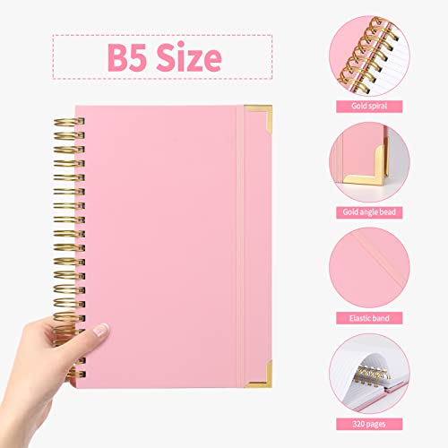 Ddaowanx Hardcover Spiral Notebook, College Ruled Notebook Journal, 7.5"x10.2", 320 Pages Leather Writing Journal for Women, 3 Subject B5 Hardcover Notebook for Work School (B5)