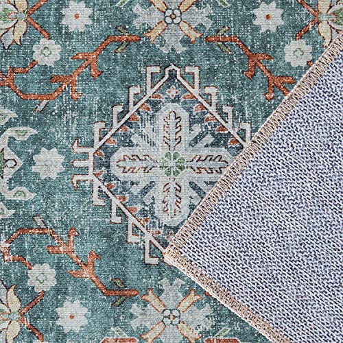 jinchan Area Rug 4x6 Persian Rug Vintage Indoor Carpet Kilim Thin Rug Turquoise Brick Red Multi Overdyed Retro Accent Rug for Kitchen Bathroom Living Room Bedroom Office Dining Room