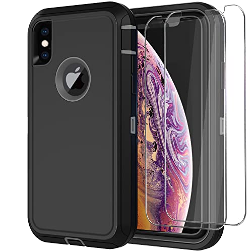 Wedall for iPhone Xs & iPhone X Case, with 2 x Screen Protector [Shockproof] [Drop Proof] [Dust Proof] Heavy Duty 3-Layer Rugged Protective Defender Cover for Apple iPhone Xs/iPhone X (Black & Gray)