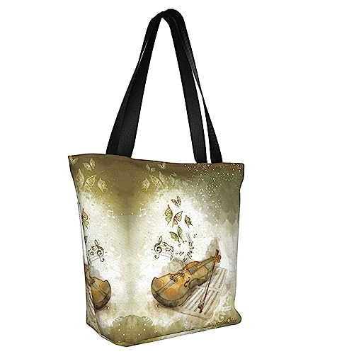 AKAUTOSM Butterfly And Cello Shopping Bag,Shoulder Bag,Large Capacity Lightweight,Can Be Used For Play,Travel,Shopping,Etc.